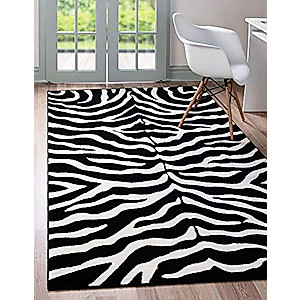 Unique Loom Wildlife Collection Animal Inspired with Zebra Design Area Rug, 6 x 9 ft, Black/Ivory