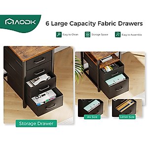 AODK 66" L Shaped Computer Desk, 113“ Reversible Home Office Desk with File Cabinet & 4 Fabric Drawers, Two Person Desk with LED Lights & Power Outlet, Corner Gaming Desk with Monitor Shelf, Vintage