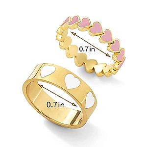 YOOESTORES82 2PCS Colorful Heart Ring Gold Band Rings Set for Women Couple Cute Love Heart Plain Stackable Finger Rings Wedding Preppy Jewelry Gift