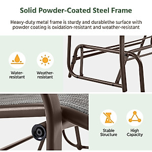 Yaheetech Outdoor Glider 2-Person Outdoor Glider Bench, Patio Glider Chair, Rocking Patio Chairs Outdoor Loveseat for Backyard, Poolside, Garden,Porch, Heavy Duty Steel Frame, Gray