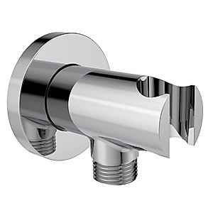 Aquaiaw Wall Supply Elbow with O-Ring Flange, Tapered 1/2 NPT Female Inlet, Solid Brass Wall Union W/Handshower Holder, Round Wall Supply Elbow W/Hand Shower bracket, Polished Chrome, G1/2 Outlet