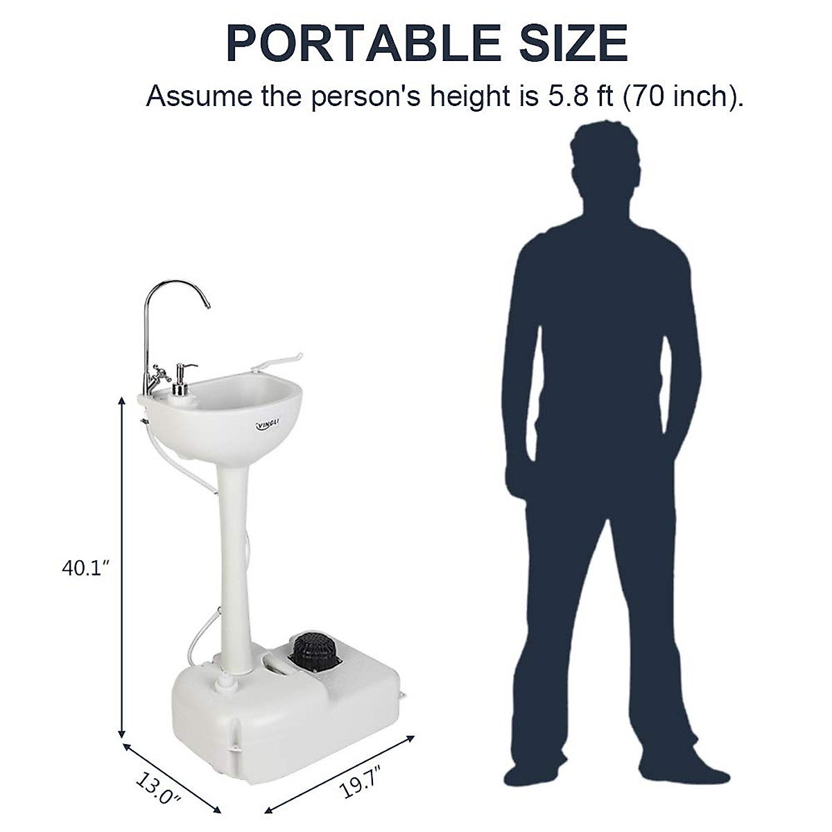 VINGLI Upgraded Portable Sink| Rolling Hand Wash Basin Stand with Towel Holder & Soap Dispenser & Wheels, Perfect for Garden/Camping/Outdoor Events/Gatherings/Worksite/RV/Indoor