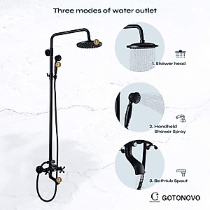 Matte Black Wall Mounted Bathroom Rainfall Shower Faucet System Set Mixer 8’’ Head 2 Cross Handles Victorian Widespread Deck Mounted Three Holes Double Handles Bathroom Sink Faucet