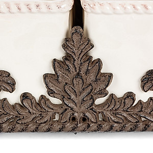 Cream Ceramic Flatware Caddy With Acanthus Leaf Metal Holder