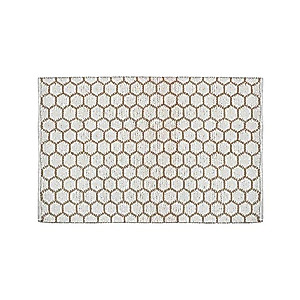 Durrie India Hand Woven Jute Braided Rug 6' x 4' Natural Hexagon Pattern Farmhouse Accent Rugs for Living Room, Kitchen, Bedroom Area Rug Blue and Beige(72x48 Inches)