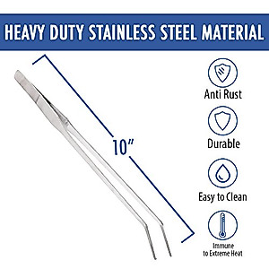 10 Inch Tweezers Stainless Steel Curved Serrated Tip, Heavy Duty Precision Handle Kitchen Cooking Tweezer Tongs, Daily Garden Craft Tool Aquascaping and Repairing
