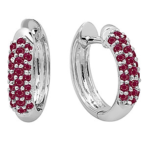 Dazzlingrock Collection 0.30 Carat (ctw) 18K Round Ruby Ladies Pave Set Huggies Hoop Earrings 1/3 CT, White Gold