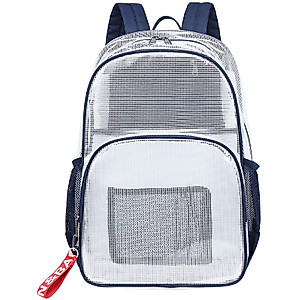 mygreen Heavy Duty Clear Bookbag Durable Plastic Transparent Clear Backpack for School Work Boy Men (Dark Blue, Large)