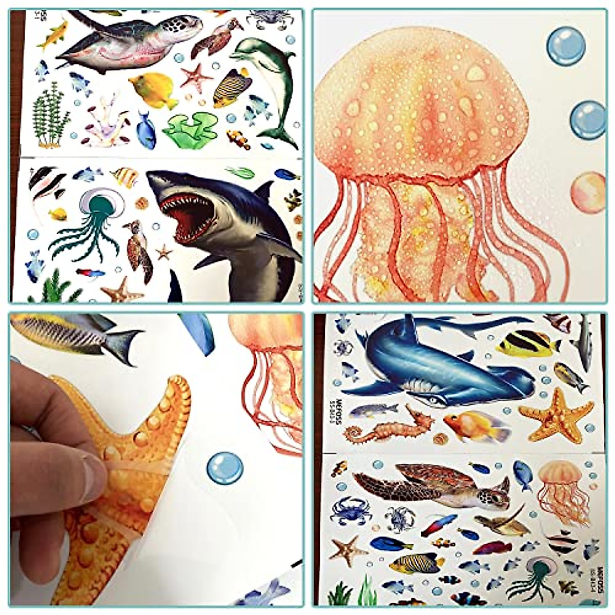 MEFOSS 142 PCS 3D Under The Sea Ocean Animals Wall Decal DIY Fish Dolphin Turtle Starfish Seaweed Shark Wall Stickers for Kids Room Playroom Nursery Classroom Bathroom Decor