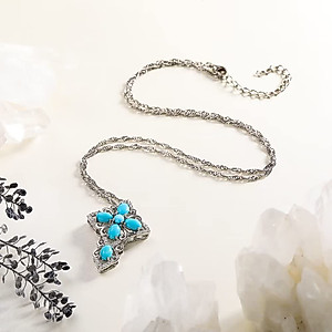 supermodel Celtic Cross Necklace Natural Turquoise Pendant Necklace for Women 925 Sterling Silver 18 Inches Chain Religious Jewelry