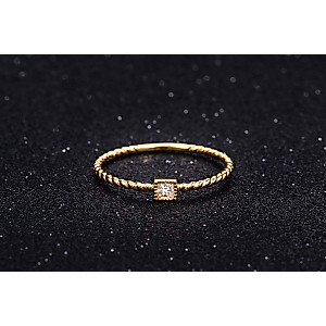 1/20CT Mini Princess-Cut Diamond Twisted Braided Band Stacking Minimalist Engagement Ring in 10k Rose Gold, 0.06 CTTW Ring Size-4