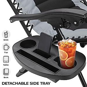 MAMIZO Padded Zero Gravity Chair, Set of 2 Foldable Outdoor Patio Recliner, Anti Gravity Adjustable Lounger w/Removable Pillows and Cup Holder Side Tables, 350 LBS (Grey)