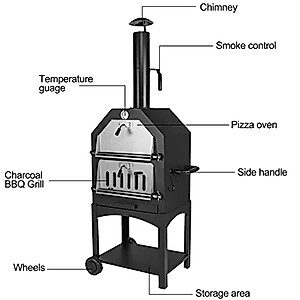 6 Pcs/set 2-Layer Wood Fired Oven for Outside with Grill,Outdoor Pizza Oven,Pizza Maker Camping Cooker,Portable BBQ Cooking Grill (2-Layer Wood Fired Oven)