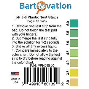 pH 3-6 Short Range Test Strips [Bag of 50 Strips] for Testing Sushi Rice, Salsa, and Kefir