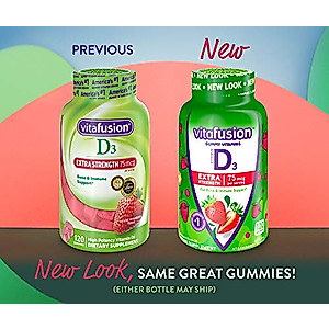 vitafusion Extra Strength Vitamin D3 Gummy, Strawberry Flavored Bone and Immune System Support (1) 120 Count