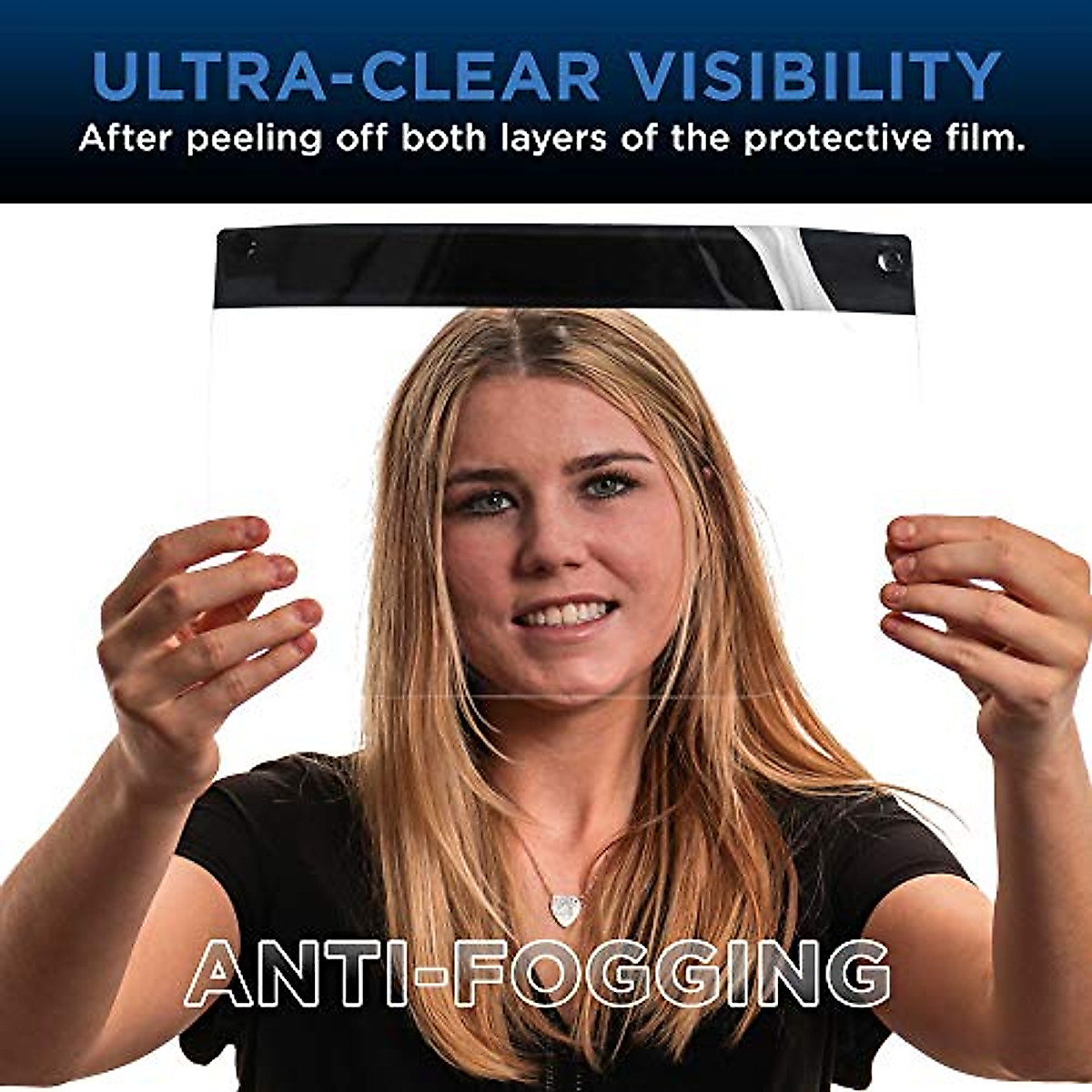 Salon World Safety Black Face Shields (Pack of 10) - Ultra Clear Protective Full Face Shields to Protect Eyes, Nose and Mouth - Anti-Fog PET Plastic, Elastic Headband - Sanitary Droplet Splash Guard