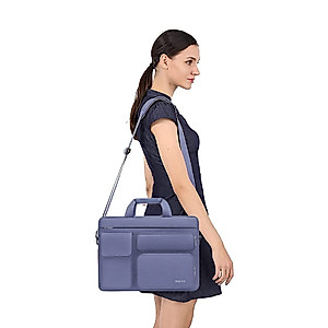 MOSISO Laptop Shoulder Bag Compatible with MacBook Air 15 M3 M2 2024 2023/Pro 16 inch M4 M3 M2 M1,15-15.6 inch Notebook with 2 Raised&1 Flapover&1 Horizontal Pocket&Handle&Belt, Lavender Gray