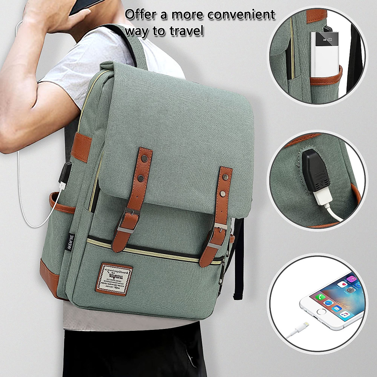 Beejirm Vintage Slim Backpack, laptop Vintage Backpack, Womens Back Pack for Travelling Casual Vintage School Backpack With Usb Charging Port