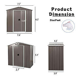Luxo Abode 8x4 FT Outdoor Storage Clearance & Metal Sheds, Backyard Tool House with Air Vent and Double Lockable Doors, Weatherproof Storage Box, for Garden, Lawn, Patio, Gray