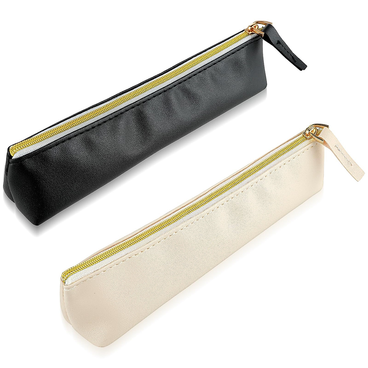 Gjinxi 2Pcs PU Leather Pen Pouches, Simple Cosmetic Makeup Pouch Bag, Slim Small Pen Case Bag with Zipper, Pouch Bag for Pens Markers