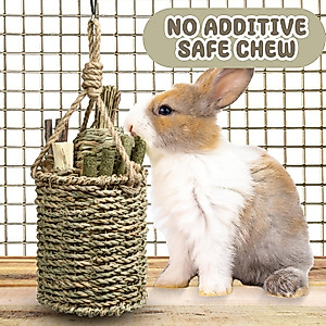 DBLPMF Rabbit Chew Toys,Natural Seagrass Hanging Basket with Sweet Bamboo,Timothy Hay,Water Plant Radish,Apple Sticks for Bunny Chinchillas Guinea Pigs Hamsters Rats Teeth Grinding