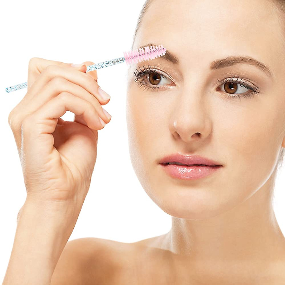 300 Pack Glitter Mascara Wands Disposable EyeLash Spoolie Brushes Makeup Applicator Eyelash Extension Tool Kit (3 colors mix)