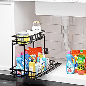 Z&L HOUSE Under Sink Organizer and Storage, Upgraded Silent Glide Undersink Organizers, Under Cabinet Organizer with Hooks 2 Tier Sliding for Kitchen Bathroom(Black)