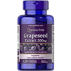 Puritans Pride Grapeseed Extract 200 Mg Capsules, 120 Count