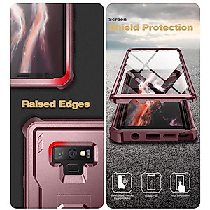 Dexnor Full Body Case for Samsung Galaxy Note 9/6.4 inches, [Built in Screen Protector and Kickstand] Heavy Duty Military Grade Protection Shockproof Protective Cover for Galaxy Note 9,Maroon Red