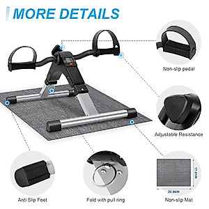 Uten Folding Pedal Exerciser, Under Desk Bike Pedal Exerciser, Mini Under Desk Exercise Bike Foot Hand Cycle Portable, Arm and Leg Exercise Peddler Machine with LCD Monitor, Leg Exercise Equipment
