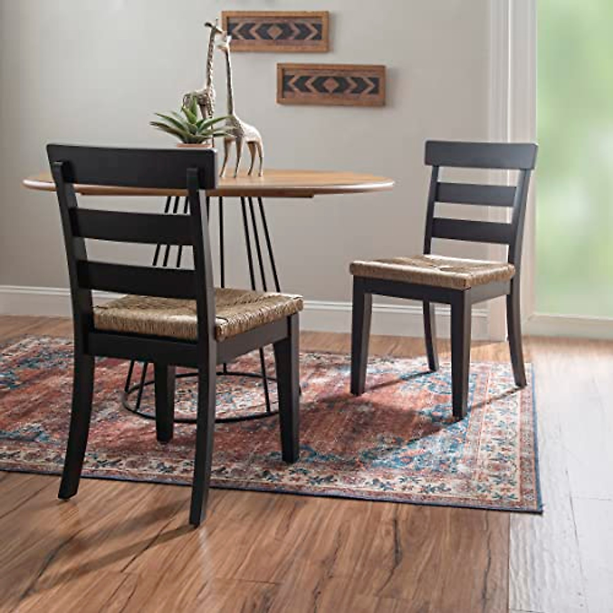 Linon Black Wood Woven Rush Seat, Minelli Dining Chair, Set of 2