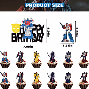 25Pcs Robot Birthday Party Decoration, Include Cake Topper Cupcake Topper, for Kids Birthday Party Robot Cake Decorations