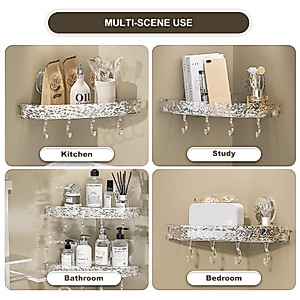 JAILOG 2 Pack Corner Shower Caddy, Removable Suction Cup Shower Shelf Adhesive Bathroom Shower Organizer Detachable Shower Self with 8 Hooks Kitchen Caddy Spice Rack (Clear - 2 Pack)