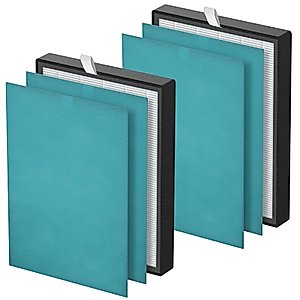 KJ203F True HEPA Replacement Filter Compatible with Colzer 142C, Mooka KJ203F, Elechomes KJ203F-142, PURO XYGEN P500 Air Cleaner Purifier, Model Number KJ203F-142-01-D, 2 HEPA Filter + 4 Pre-filter