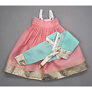 Hanbok Baby Girl Korea Traditional Clothing Dol Party Celebration 1st Birthday Ceremony Mint Coral OSMC01
