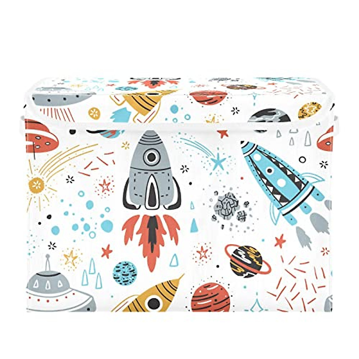 Space Rockets Planets Storage Bin with Lid Large Oxford Cloth Storage Boxes Foldable Home Cube Baskets Closet Organizers for Nursery Bedroom Office