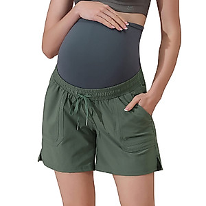 Maacie Pregnancy Golf Active Outdoor Summer Shorts Stretch Hiking Cargo Shorts Olive Green S