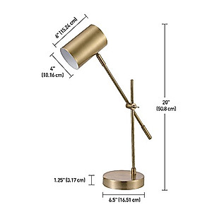 Globe Electric 52098 Pratt 20" Desk/Table Lamp, Matte Brass Finish, Adjustable Height, Balance Arm, in-Line Rocker On/Off Switch