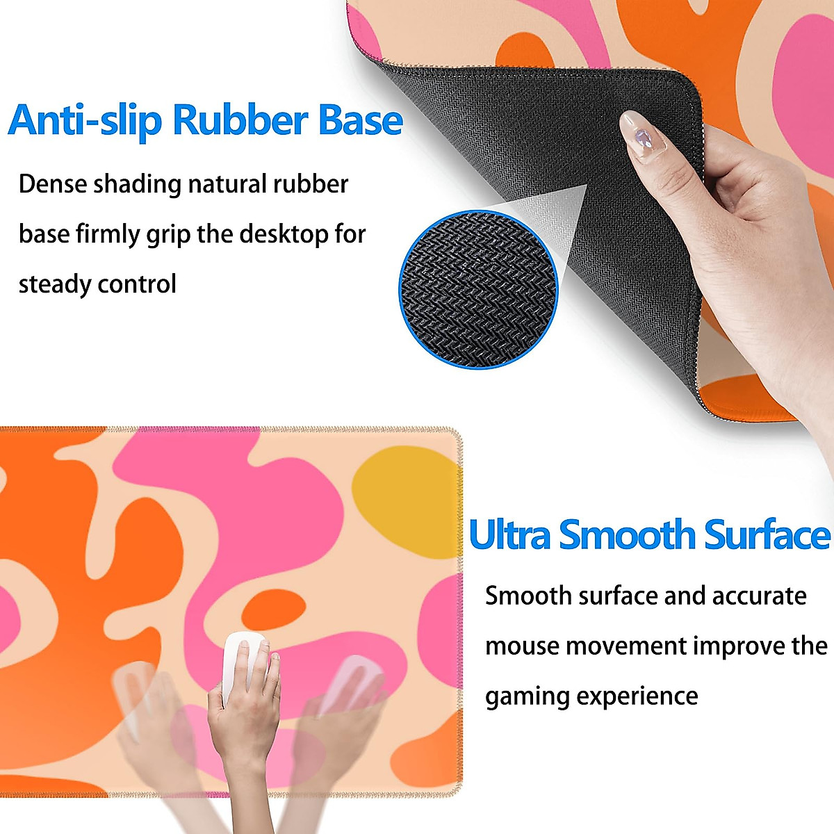 Boho Pink Desk Mat Modern Abstract Cute Large Mouse Pad XL 31.5x11.8in 3mm Non-Slip Rubber Base Extended Kawaii Pink Mousepad Stitched Edges Keyboard Mouse Mat Desk Accessories for Women Office Decor