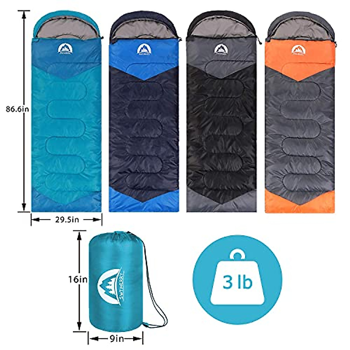 SWTMERRY Sleeping Bag 3 Seasons (Summer, Spring, Fall) Warm & Cool Weather - Lightweight,Waterproof Indoor & Outdoor Use for Camping Hiking, Backpacking and Survival (Sky Blue)