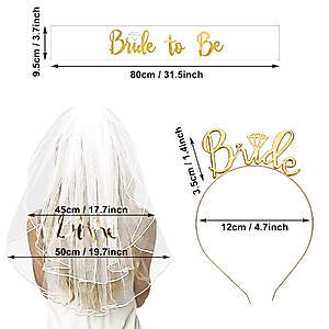 ASTER Bride to Be Set, Bride to Be Sash & Headband Tiara & Shoulder Length Veil Bachelorette Party Supplies Bridal Shower Decoration Accessories (White)