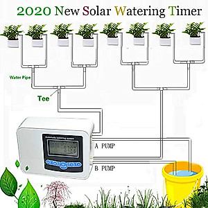 Automatic Watering System, 2020 Upgrade Solar Garden Automatic Watering Device Outdoor Plants Self Drip Irrigation Solar Energy Charging Timer System Potted Plant Drip Irrigation for Potted Plants