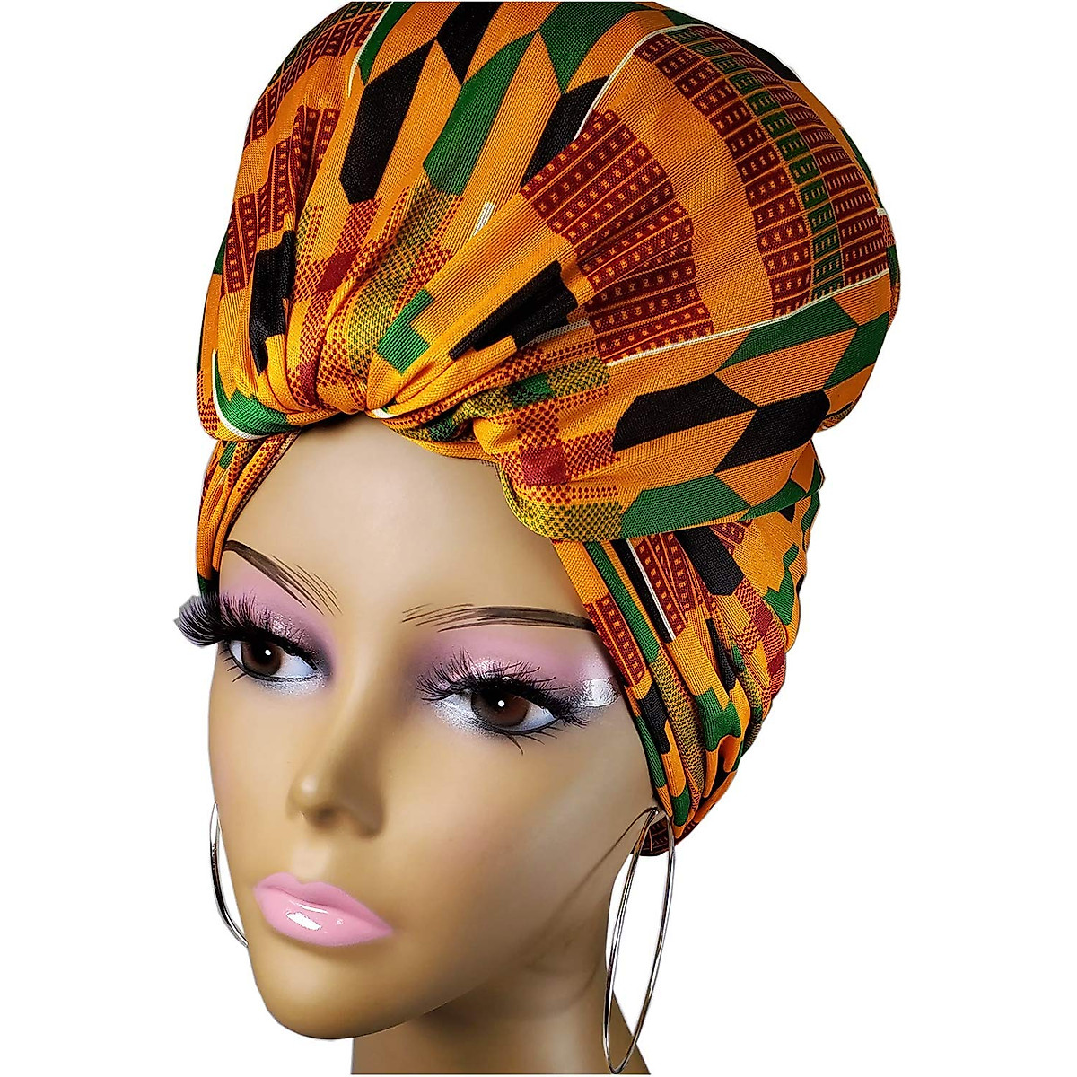 HIHIBEAUTY Stretch Head Wrap Scarf Head Wrap for women Turban Wrap Stretch Jersey Long Turban Head Wrap Tie 1 or 2 (19sd black 2601-2)