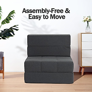 HXZDZ Folding Sofa Bed - Convertible Sleeper Chair, Fold Out Couch,7 inch Memory Foam Floor Mattress, Futon Sofa for Living Room/Apartment/Home Office, Single Size, Dark Grey