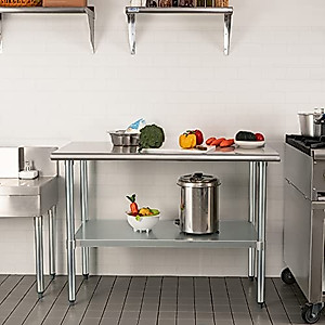HARDURA Stainless Steel Table 24X48 Inches with Undershelf and Galvanized Legs NSF Heavy Duty Commercial Prep Work Table for Restaurant Kitchen Home and Hotel