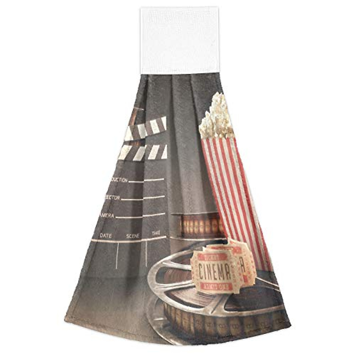 ATTX Set of 2 Movie Theater Popcorn Hanging Tie Towels Absorbent Soft Coral Velvet Kitchen Hand Towel Dish Wipe Cloth for Kitchen Bathroom