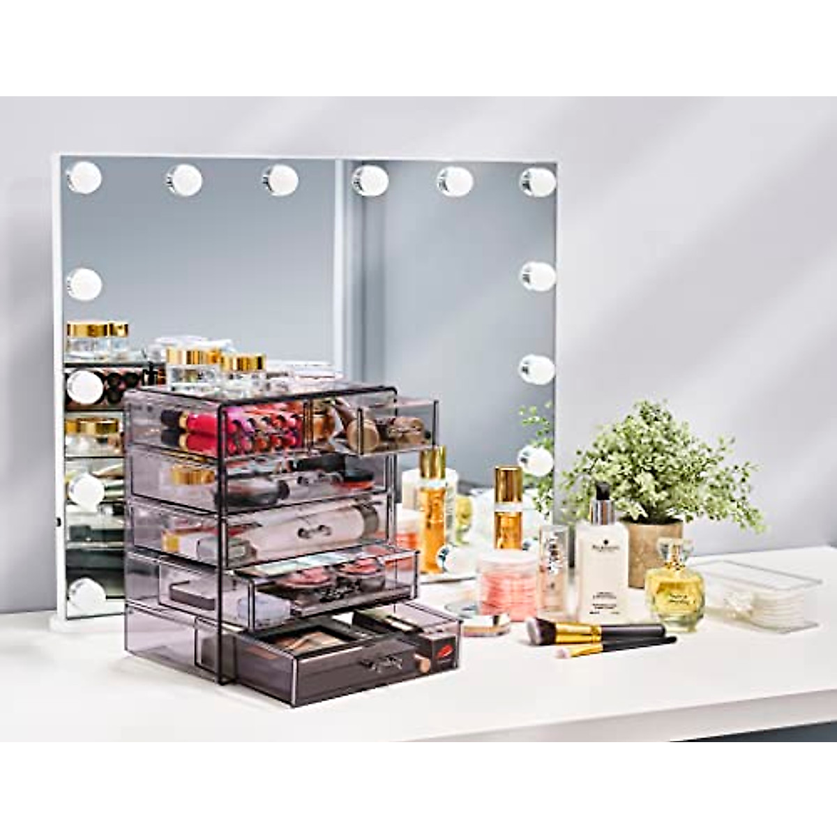 Sorbus Acrylic Clear Makeup Organizer - Big & Spacious Cosmetic Display Case - Stylish Designed Jewelry & Make Up Organizers and Storage for Vanity, Bathroom (4 Large, 2 Small Drawers) [Purple]