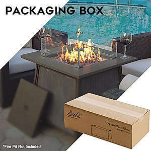 BALI OUTDOORS Square Fire Pit Glass Wind Guard, Clear Tempered Wind Guard for Fire Pit Table, 18”x 18”x 6” Square Fire Table Accessory Shiled