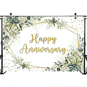 Mocsicka Greenery Happy Anniversary Backdrop 7x5ft Cheers to Wedding Anniversary Bridal Shower Party Decorations Photo Backdrops Miss to Mrs Photography Background