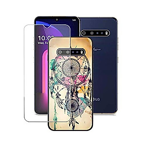 Case for LG V60 ThinQ 5G Cover + Screen Protector Tempered Glass Protective Film - YZKJ Flexible Soft Gel Black TPU Silicone Protection Case for LG V60 ThinQ 5G (6.8") - LLM10